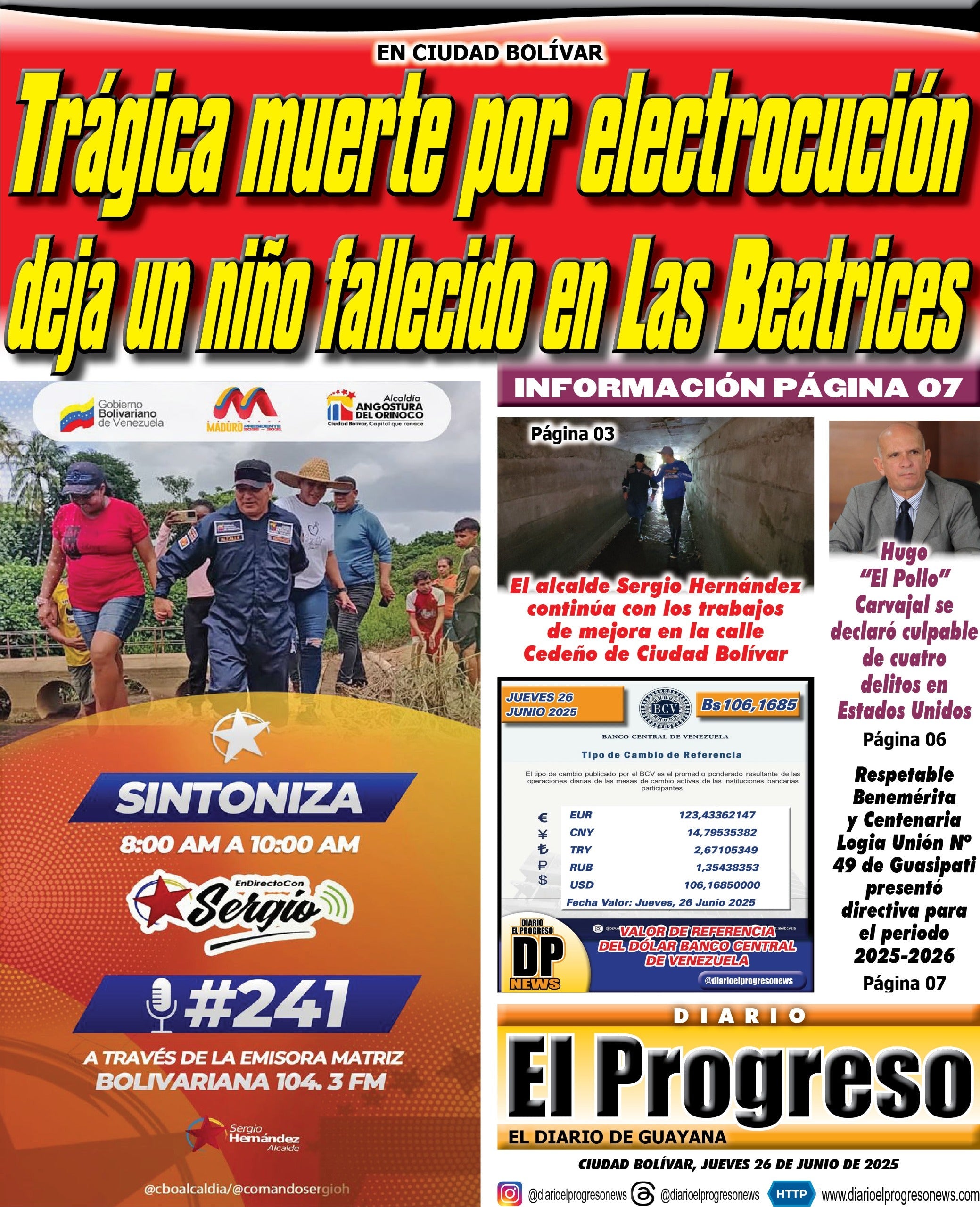 TITULARES DIARIO EL PROGRESO EDICIÓN JUEVES 26 DE JUNIO DE 2025 ...