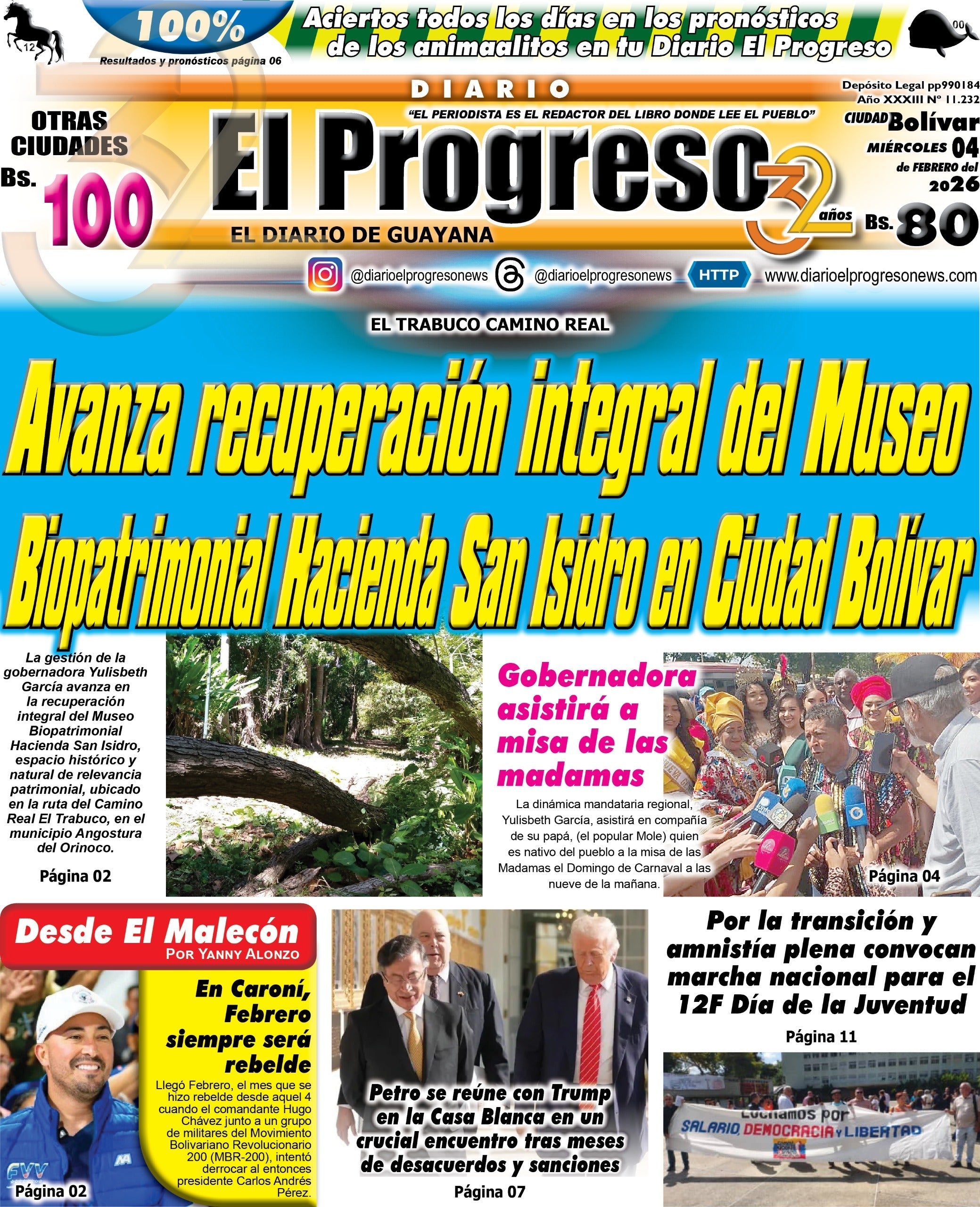 TITULARES DIARIO EL PROGRESO EDICIÓN MIÉRCOLES 04 DE FEBRERO DE 2026 ...